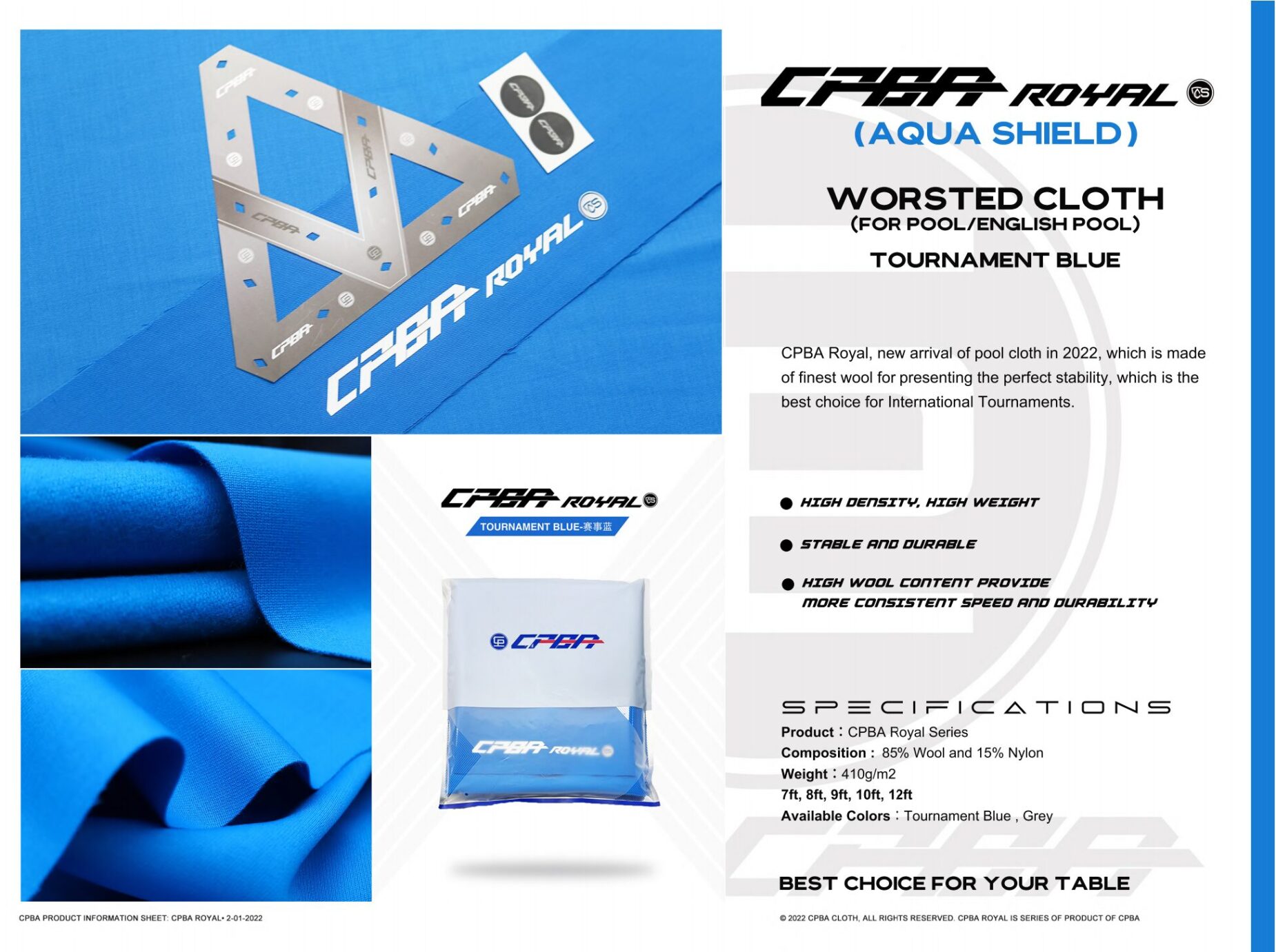 CPBA [Royal Grade] Professional Worsted Pool Table Cloth – Fast Speed ...